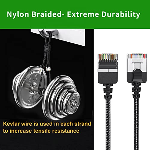 JUXINICE Ultra Thin CAT6a Ethernet Cable 1.5FT Short, Flexible and Light,Ultra Short Crystal Head is Easy to Bend Right Angle, 10Gigabit/Sec Network/High Speed Internet Cable in Nylon Black