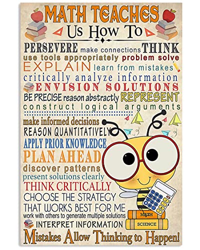 Math Teaches Us How To Persevere Bee Poster/Canvas - Art Picture Home Decor Wall Hangings Print Classroom Decorations Educational Gifts For Student, Teacher, Math Lovers On Back To School Day