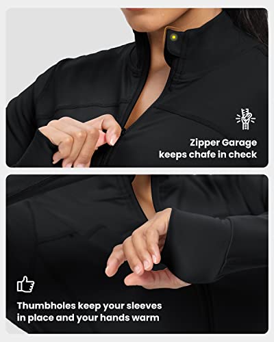 GYM RAINBOW Womens Zip Up Workout Jakcets Lightweight Slim Fit Running Athletic Jackets with Thumb Holes(#1 Black,Medium)