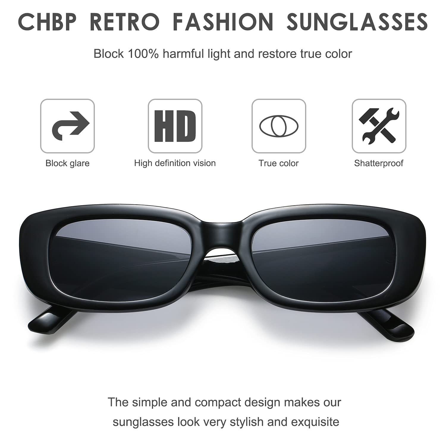 CHBP Retro Rectangle Sunglasses Womens Men Trendy Vintage Narrow Polarized UV Protection 90s Sunglasses For Women-3 Pack