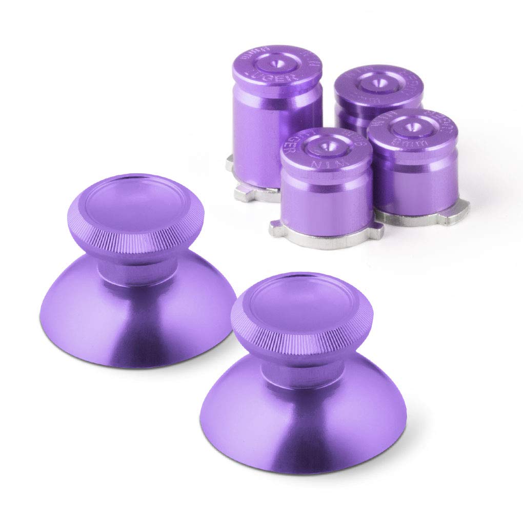 Metal Thumbsticks Joysticks for Xbox One Controller, Aluminum Alloy ABXY Bullet Buttons Analog Grip Replacement Parts for Xbox One S/X/Series X Controllers with Installation Tool(Purple)