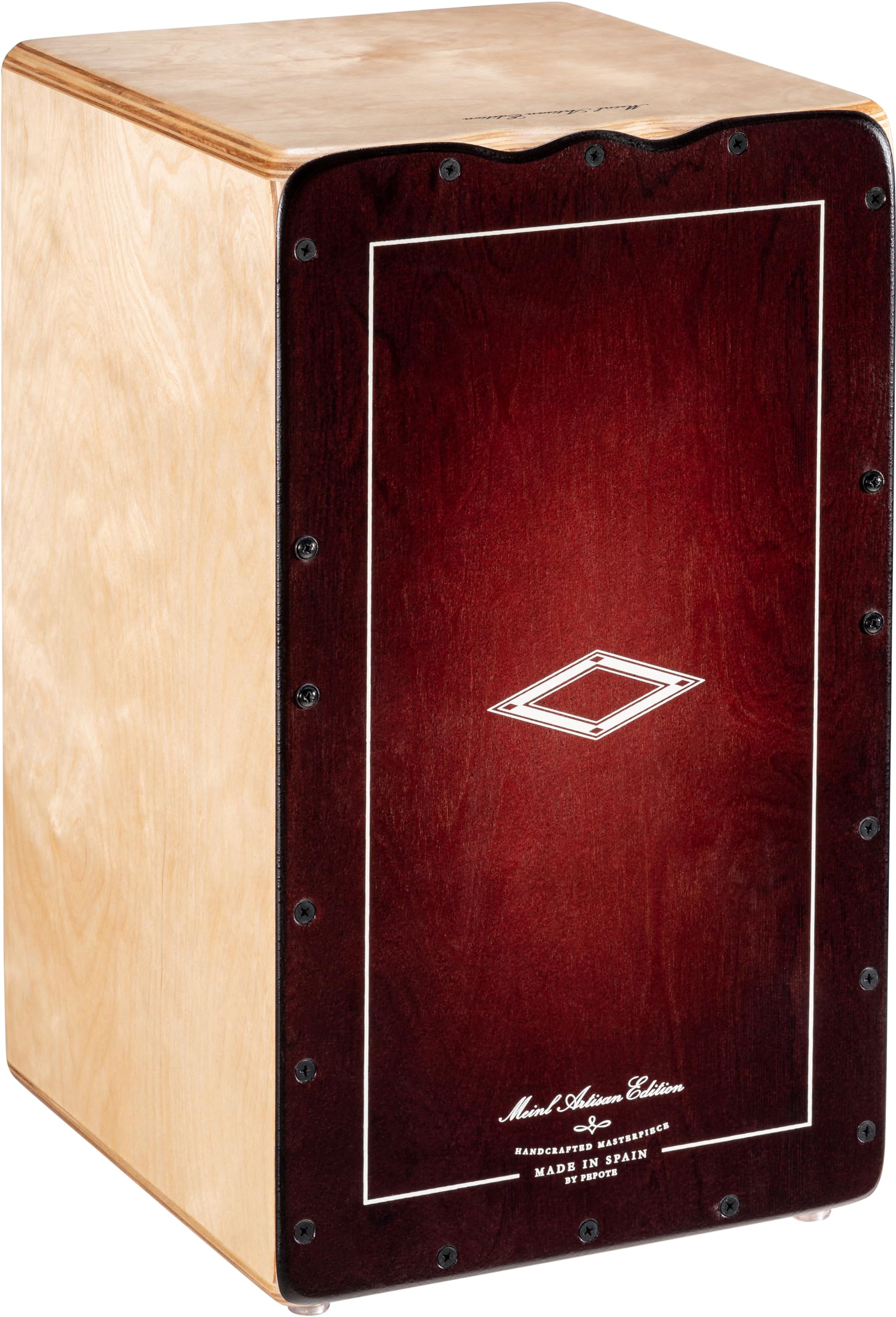 Meinl Artisan String Cajon with Dark Red Burst Frontplate / Baltic Birch Body - MADE IN SPAIN - Soleá Line, 2-YEAR WARRANTY (AESLRB)