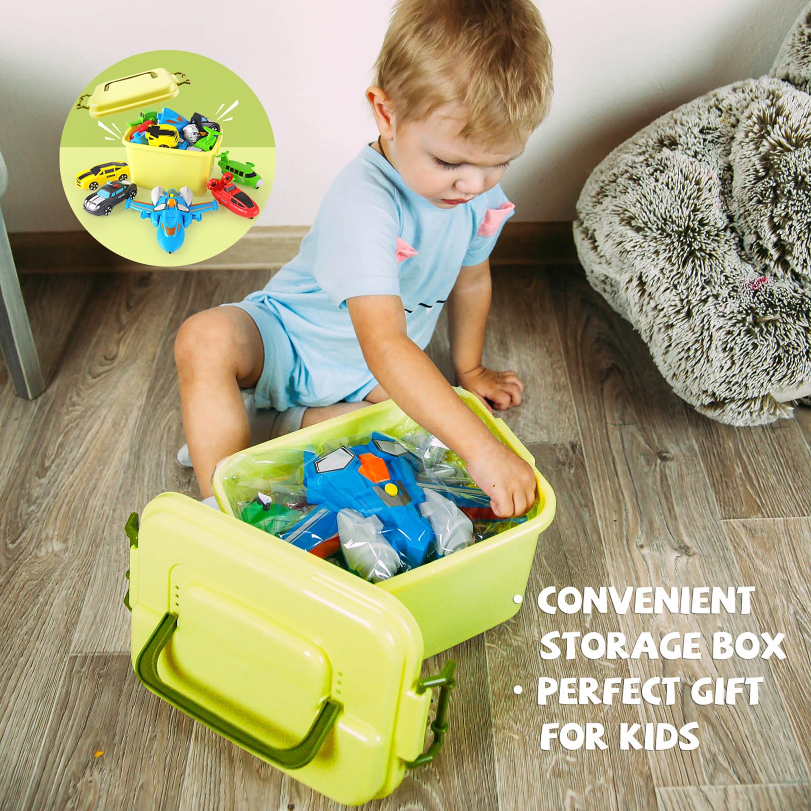 QUERCITRON 5-in-1 Magnetic Vehicles Playset Toy, Transform to Robot, Mix & Match Assembling Building Action Figures Kit with Storage Box, Holiday Birthday Present for Kids, Boys & Girls 3 4 5 6 7 Year