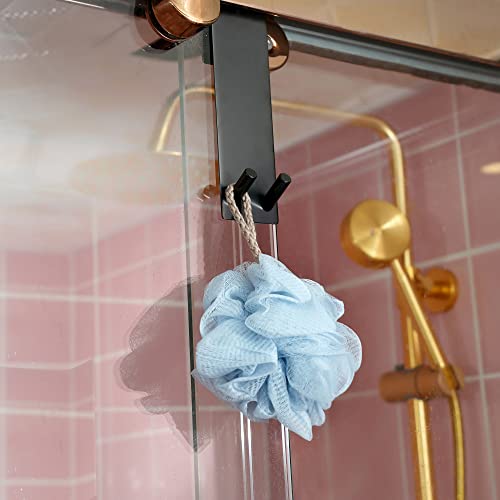 Funly mee 2 Pack - 7 Inches Stainless Steel Shower Door Hooks, Towel Hooks , Over The Glass Door Hook (Black)