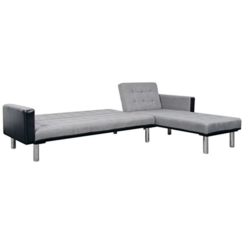Makastle Fabric L-Shaped Sofa Bed with Armrests Versatile Design Wooden Frame Convertible Seat/Corner Couch Bed/Recliner for Home Living Room Office 86" x 61" x 27"