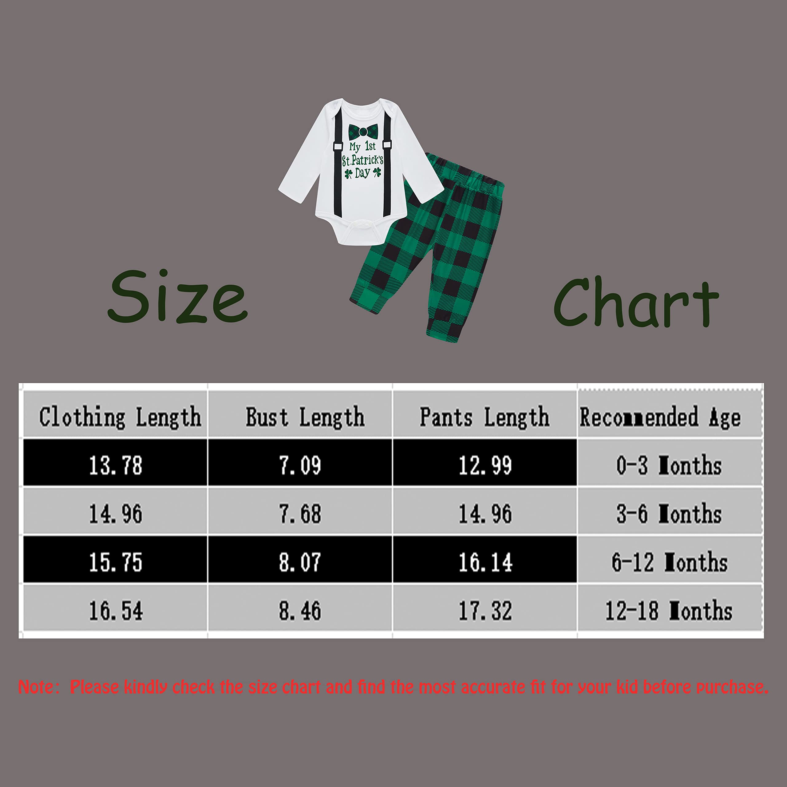 Kewlent Baby Boy Outfits My First St Patrick's Day Clothes Pant Set (Green grid, 0-3 Months)