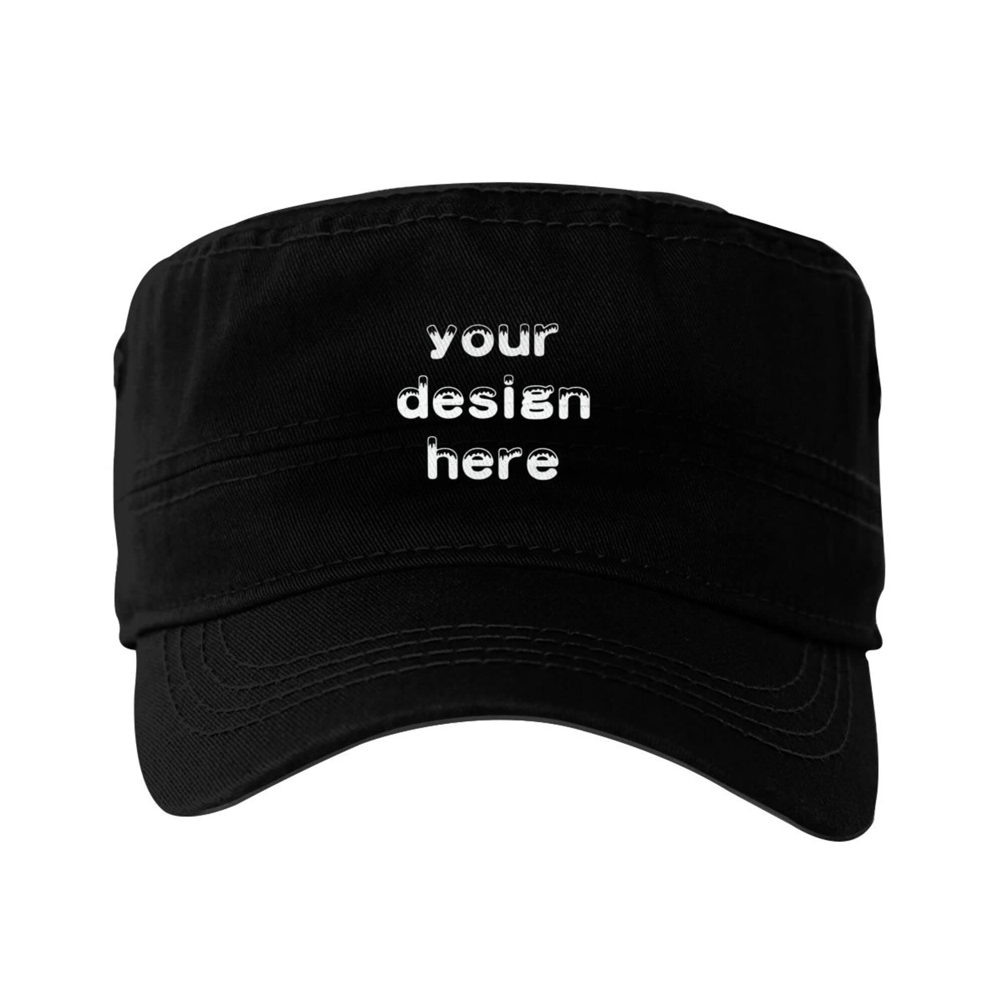 Custom Military Army Hat for Men Women,top hat Customized Flat Top Cap,Adjustable Cadet Army Hats Unisex Dad Caps Outdoor Sports Black