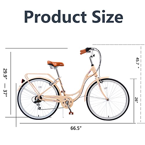 CIATRE 26 inch Bike, Women's Beach Cruiser Bike, Strong Steel Frame, 7 Speed, (Pink)