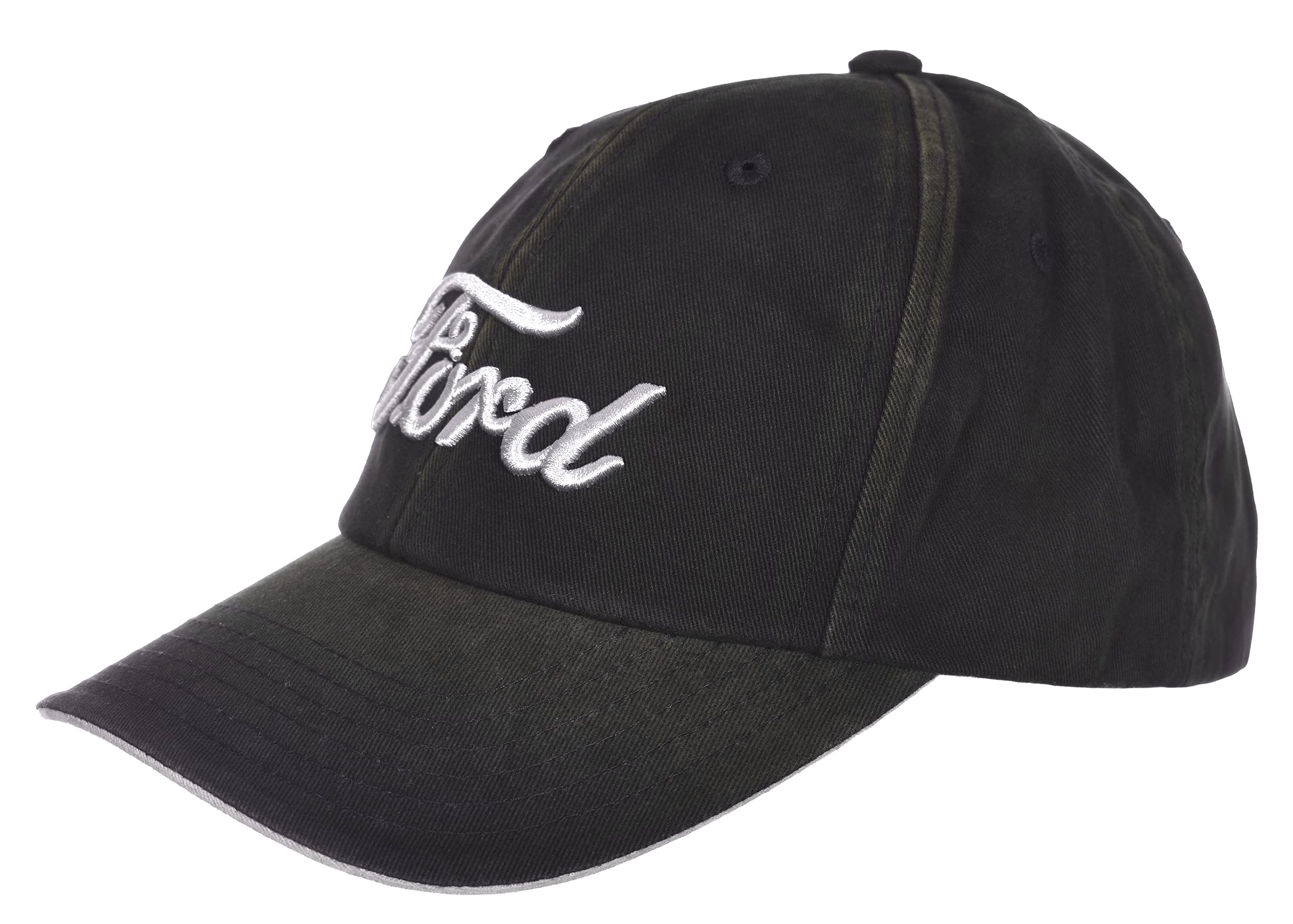 Checkered Flag Sports Men's Ford Raised Logo Cap Adjustable Distressed Black Fabric Hat, 0-8