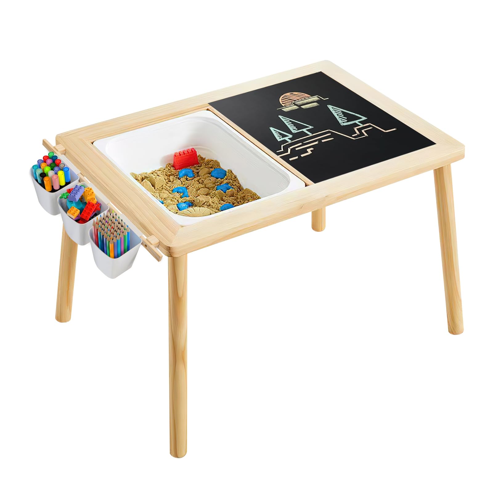 GEBAROW Sensory Table for 3-5 Ages, Toddlers Kids Sand Table with Chalk Board and Whiteboard, Activity Water Table with Lid Storage Bins and Buckets for Indoor Outdoor Use