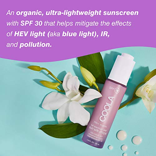 COOLA Organic Sun Silk Drops and Face Moisturizer with SPF 30, Dermatologist Tested Sunscreen against Blue Light, Vegan and Gluten Free, 1 Fl Oz (Pack of 1)