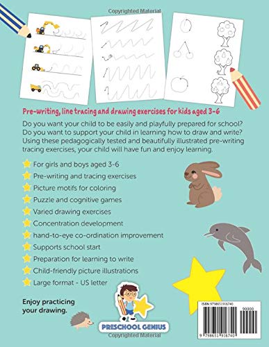 Learn to Write Line Tracing Workbook - Ages 3-6: Pen control, handwriting, and drawing practices for kindergarten toddlers and preschool kids incl. coloring pictures, puzzles, and cognitive games.