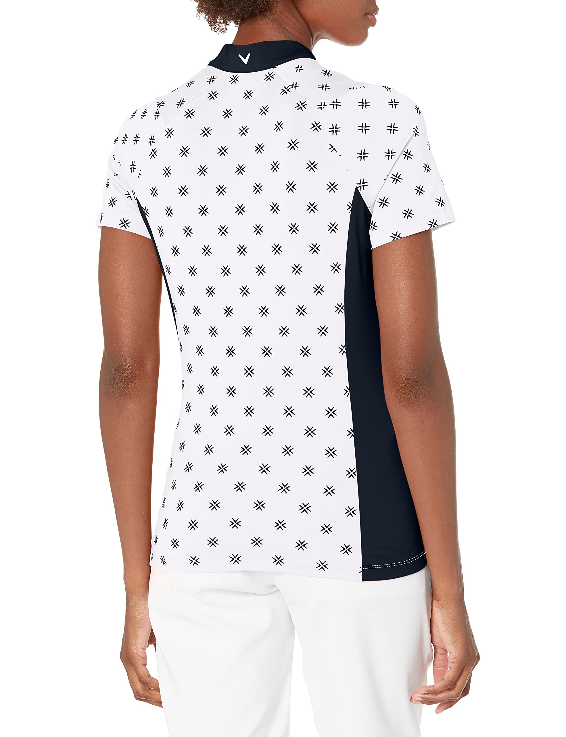 Callaway Short Sleeve All Over Chev Floral Printed Polo W/Swing Tech, Brilliant White, Large
