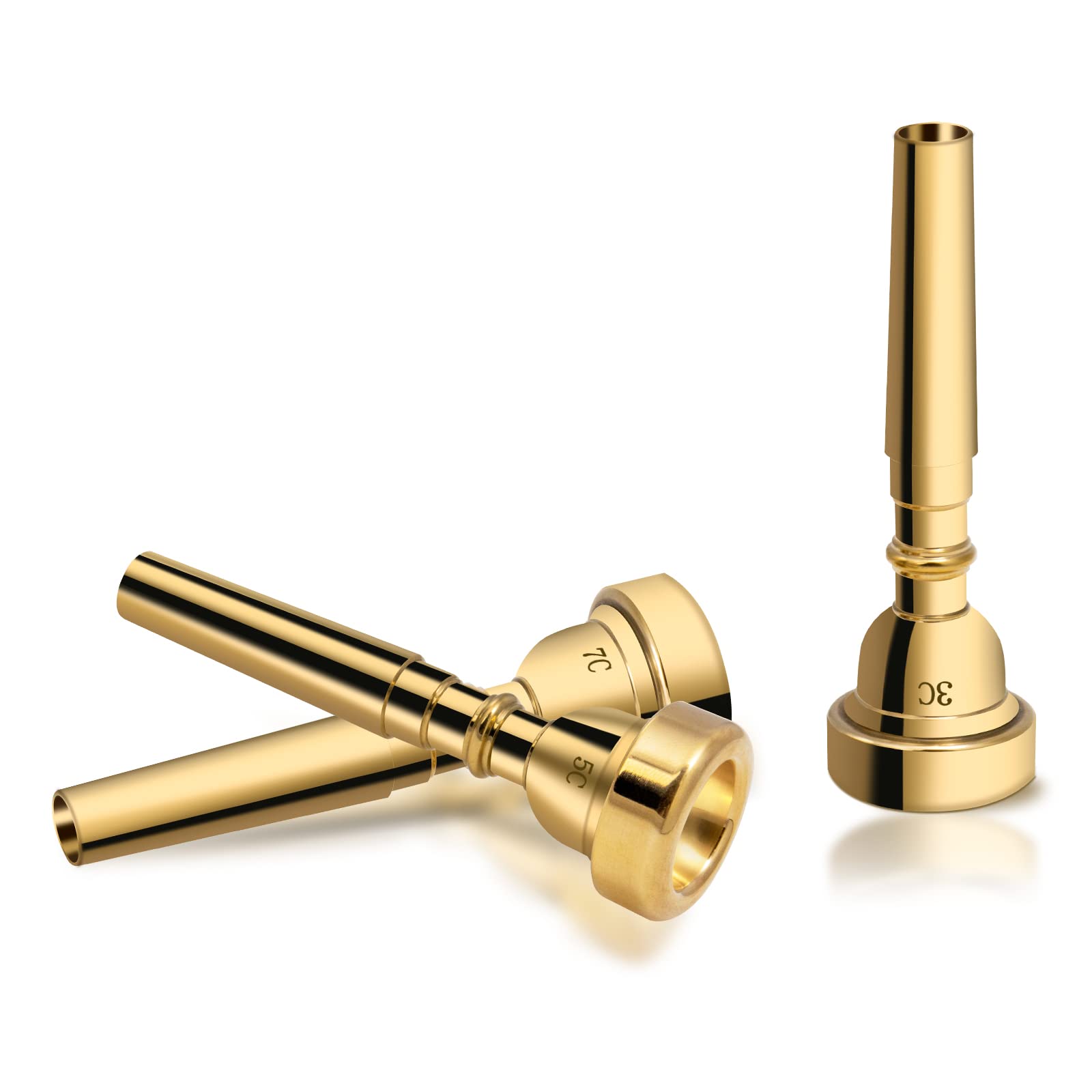 Cheerock 3Pack Trumpet Mouthpiece 3C 5C 7C Trumpet Accessories, Brass Trumpet Mouthpiece Set Suitable for Beginners and Professional Players (Gold)