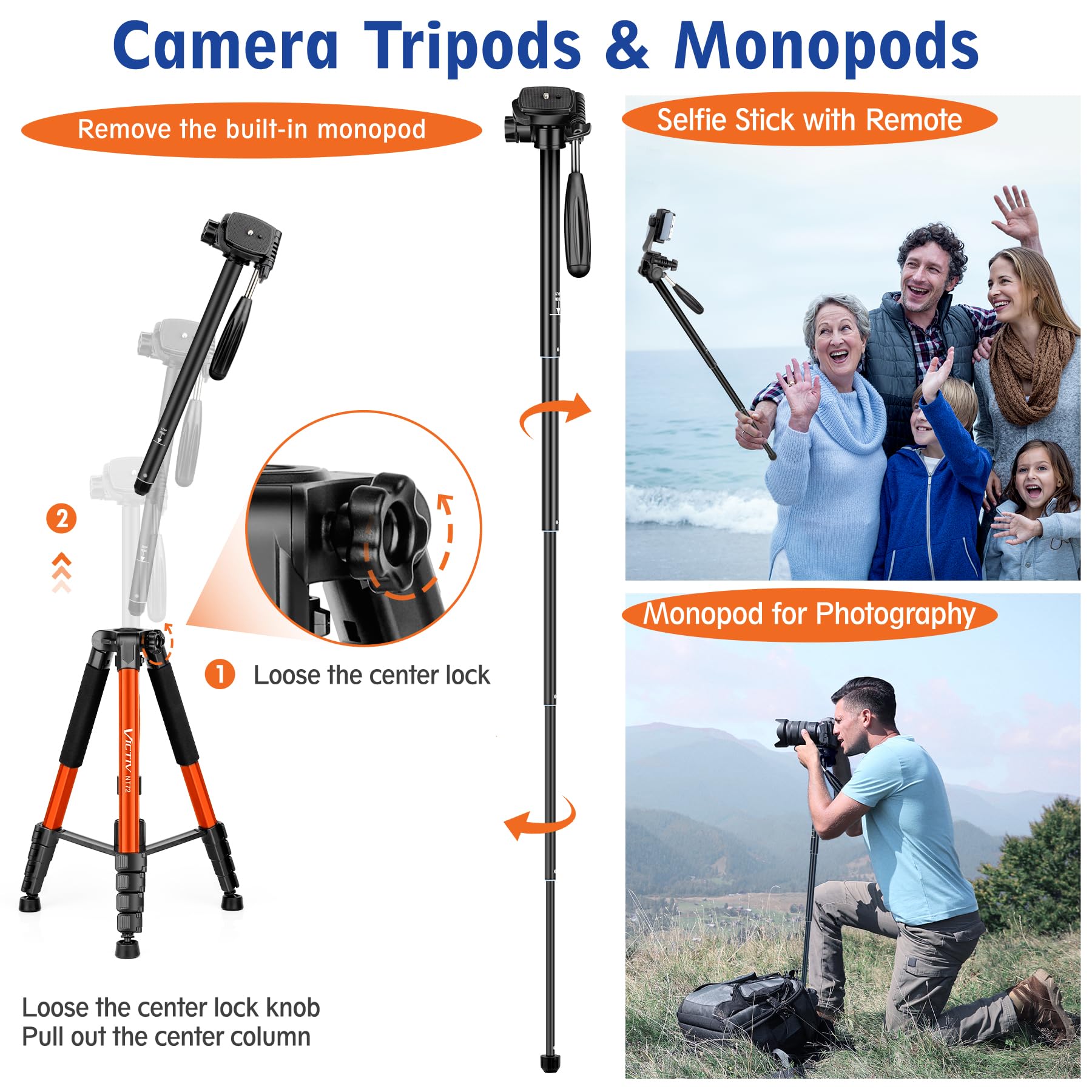 Camera Tripod, 72" Camera Tripod Stand with Remote, Heavy Duty Tripod for Video, Aluminum Tripod Stand with Bag, Complete Tripod Unit for Canon Nikon Sony, Perfect for Phone & Camera Photography