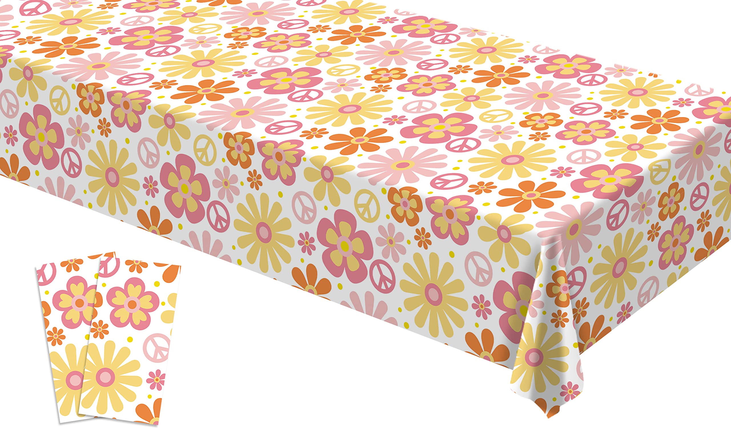 Buxiuer Groovy Tablecloth Retro Hippie Boho Daisy Birthday Party Decoration Disposable Plastic Table Cloth Waterproof Table Cover Dining Room Kitchen Decor 54 x108 Inch -Pack of 2