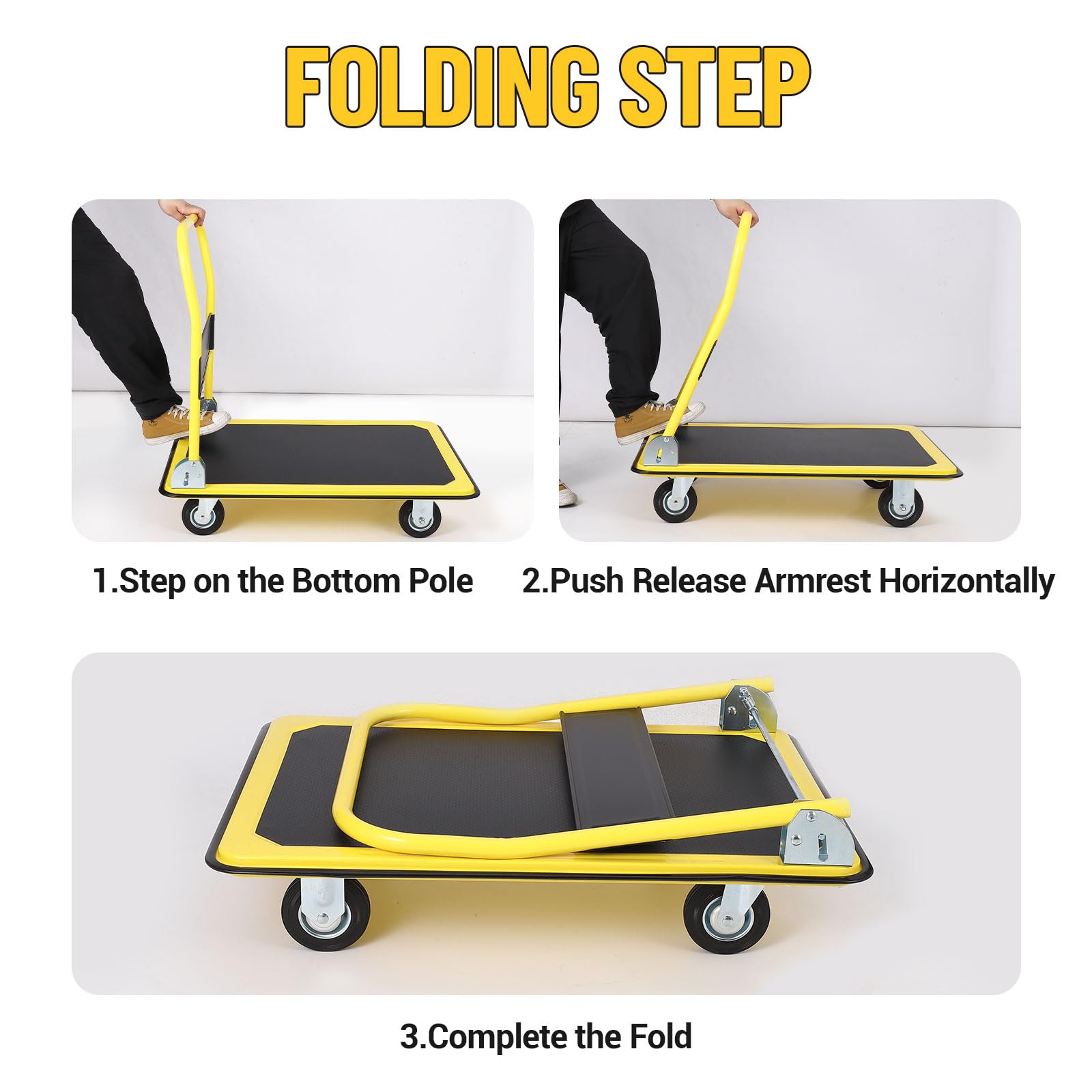 Euker Foldable Platform Truck 880 lbs Capacity Steel Flat Push Dolly with 5" Wheels 36" x 24" Heavy Duty Flatbed Hand Cart for Home Garden Office Warehouse Loading and Moving