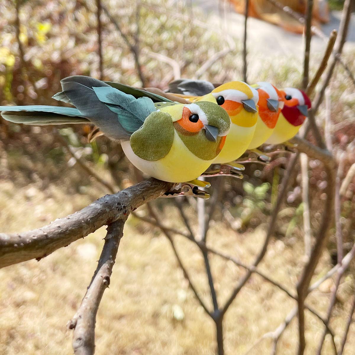 LWINGFLYER 4pcs Artificial Birds Realistic Clip on Bird Ornaments with Feathers for Decoration, Arts & Crafts and Floral Arrangements (Model - 4S05)