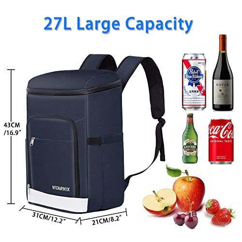 Cooler Backpack 36 Cans, VITARVIX Backpack Coolers Insulated Leak Proof for Hiking, Camping, Picnic, Ice Packs, Waterproof Soft Cooler Bag, Backpack Cooler for Men Women, Blue