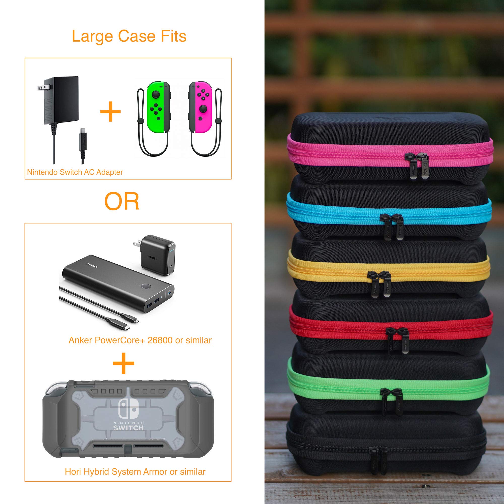 ButterFox Large Carrying Case for Nintendo Switch Lite, Fits Charger, Compatible with Hori Duraflexi Protector, Large Storage Pouch for Switch Lite Accessories (Black)