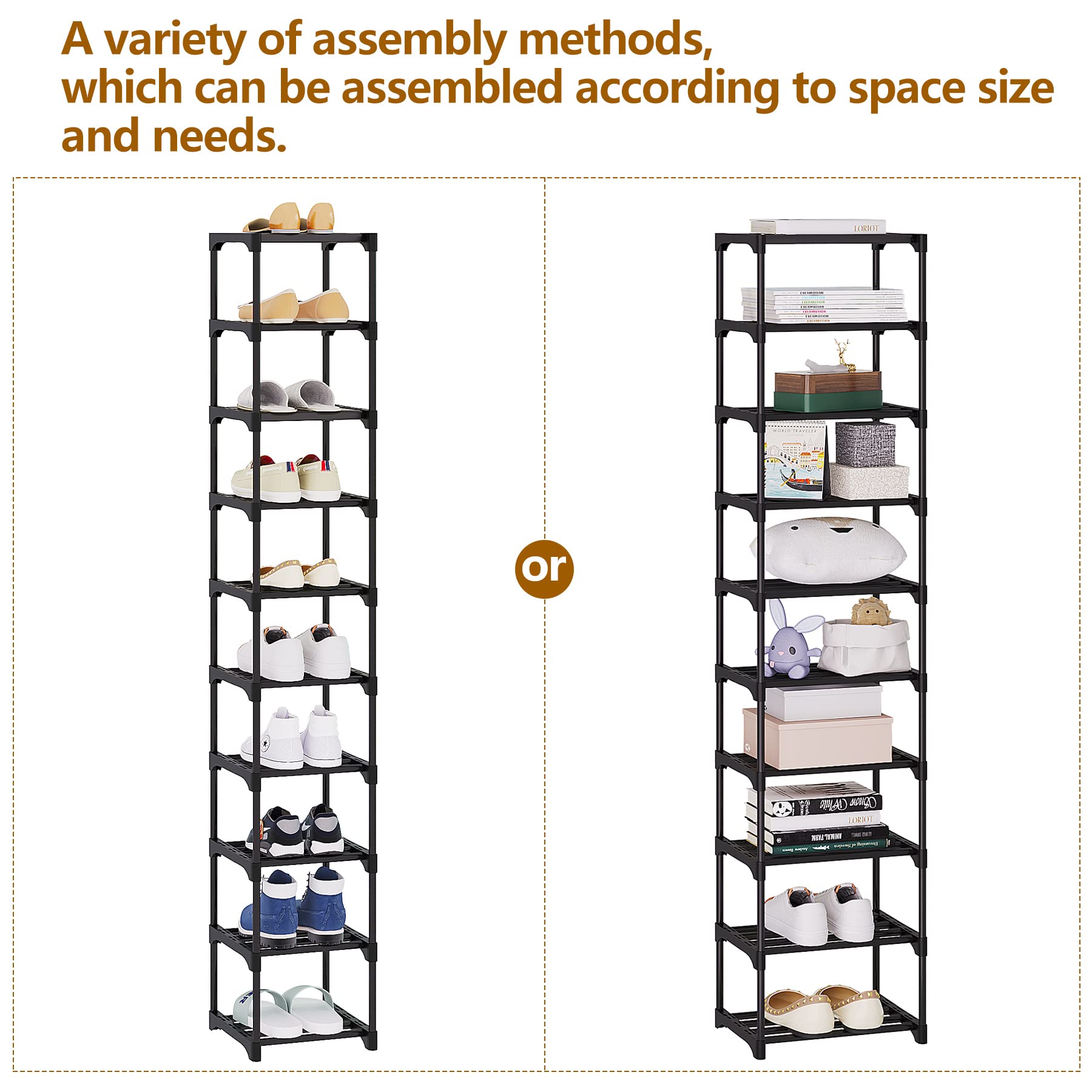 Calmootey 10-Tier Shoe Rack,Shoe Shelf Storage Organizer,Entryway,Bedroom,Black