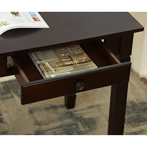 FurnitureR Antique Understated Writing Farmhouse Solid Wood, Signature 2 Drawers for Living Room Bedroom Home Office Board Desk, Brown
