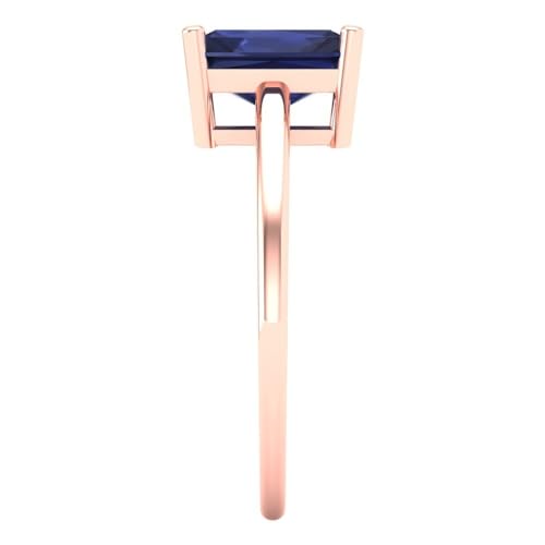 Clara Pucci 2.0 ct Emerald Cut Solitaire Simulated Blue Sapphire Engagement Bridal Promise Anniversary Ring 18K Rose Gold Size 3.5