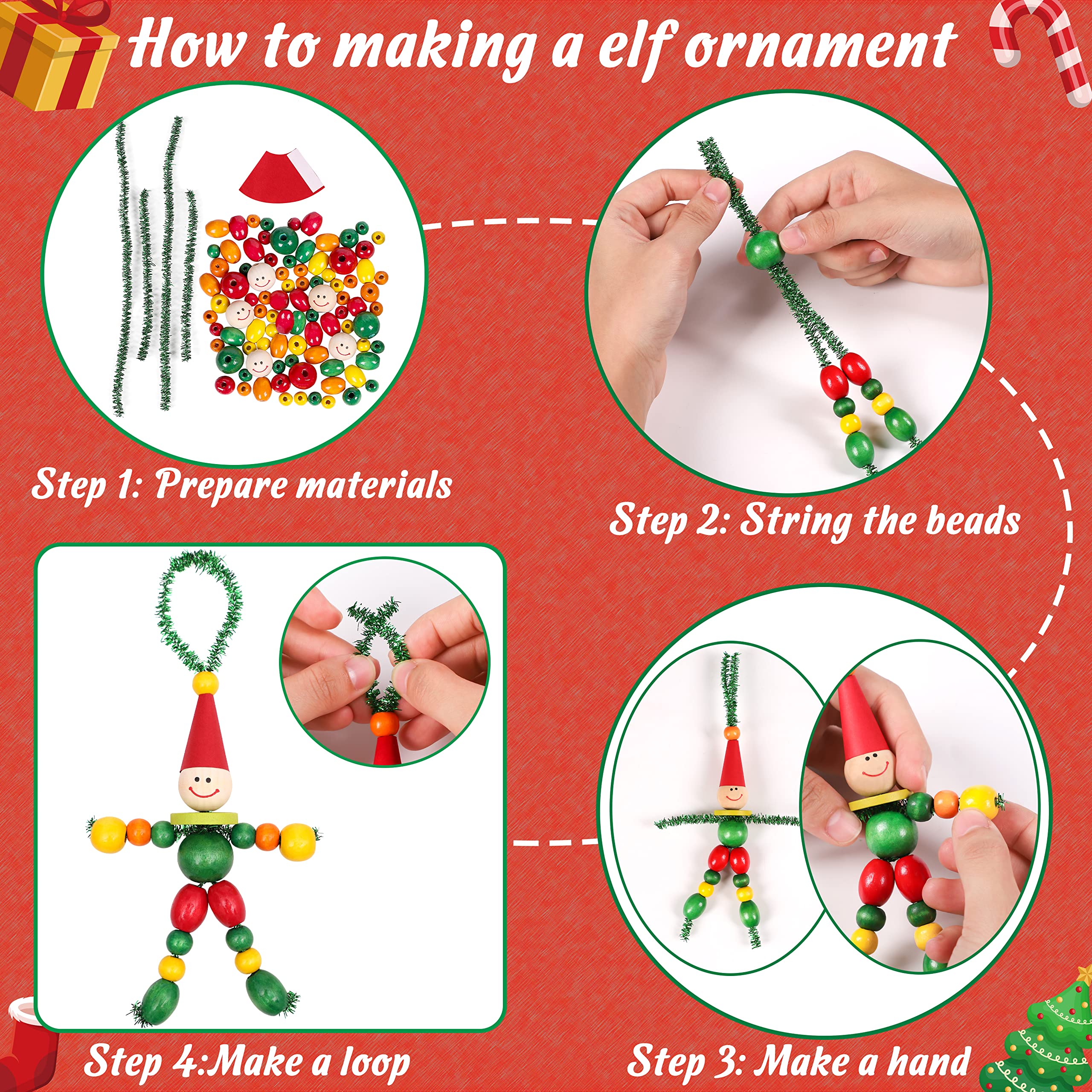 Tieshankao 16PCS Christmas Crafts for Kids - DIY Beads Ornaments Kits Include Nutcracker, Angel, Elf, Tree - Xmas Holiday Toys Gifts Stocking Stuffers Decor Party Decorations Supplies(Need Assembly)