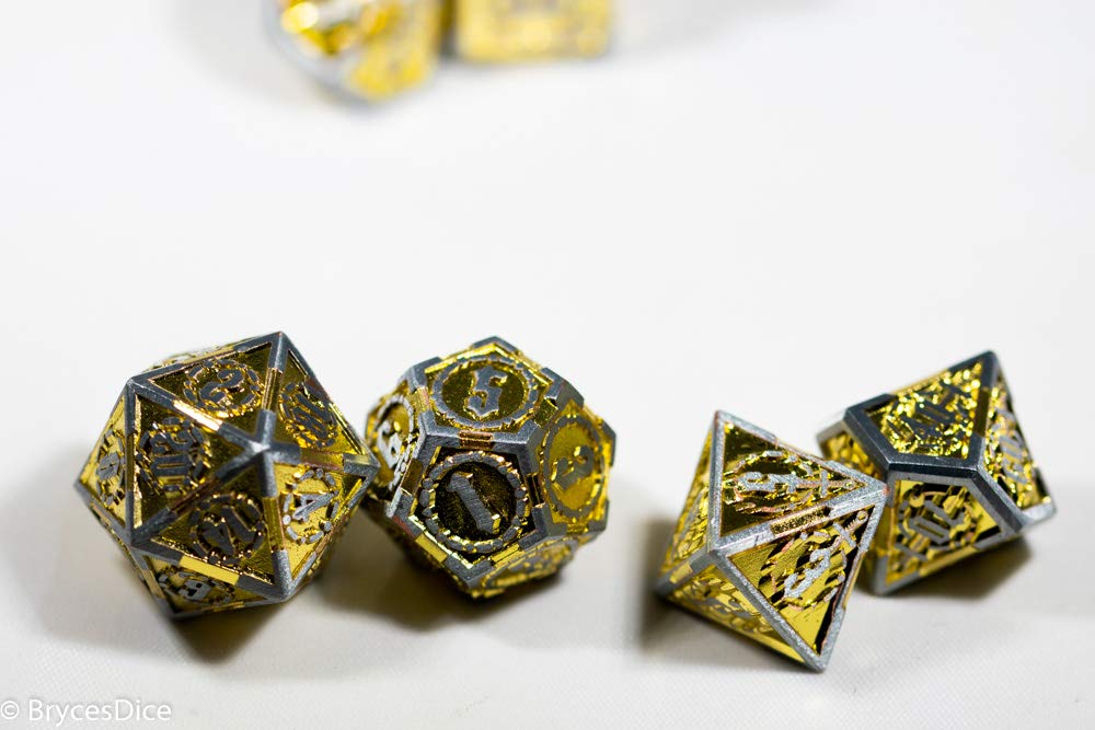 Sword Strengthened Metal 7-Dice Set (Silver w/Gold Inlay)