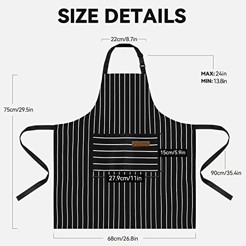 Riqiaqia 2 Pack Kitchen Cooking Aprons, Soft Cotton Apron with 2 Pockets for Women Men Chef (Black Stripes,2)