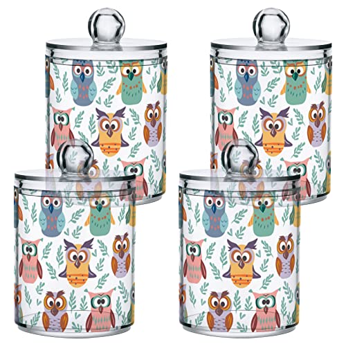 Kigai 2PCS Cute Owls Qtip Holder Dispenser with Lids - 14 oz Bathroom Storage Organizer Set, Clear Apothecary Jars Food Storage Containers, for Tea, Coffee, Cotton Ball, Floss