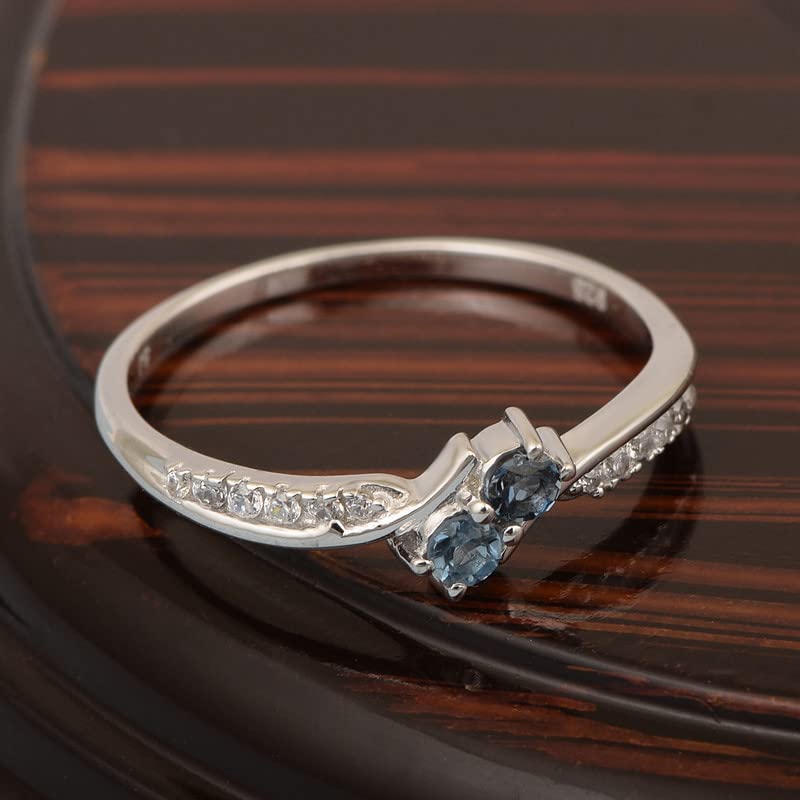 Cluster Ring, 925 Sterling Silver Round 0.20 Ctw Natural Choice Gemstone Women Engagement Ring London Blue Topaz, 7