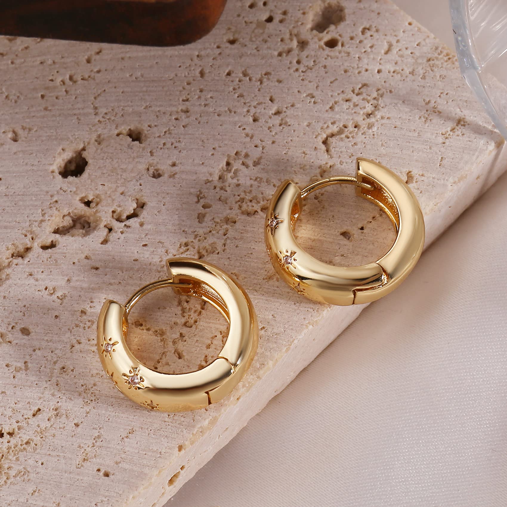 CONRAN KREMIX Gold Twisted Hoop Earrings For Women Gold Plated Simulated Diamond CZ Lightweight Open Hoops