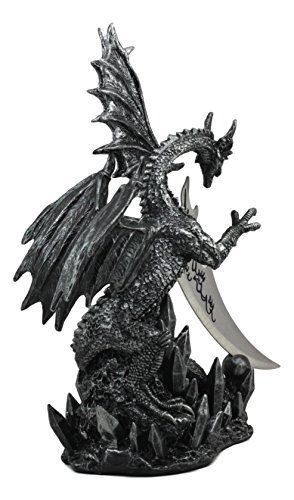Ebros 13"Tall Large Dreamwork Fantasy Bahamut Elder Dragon Statue With Fire Dagger Blunt Knife As Letter Opener Or Decorative Dagger