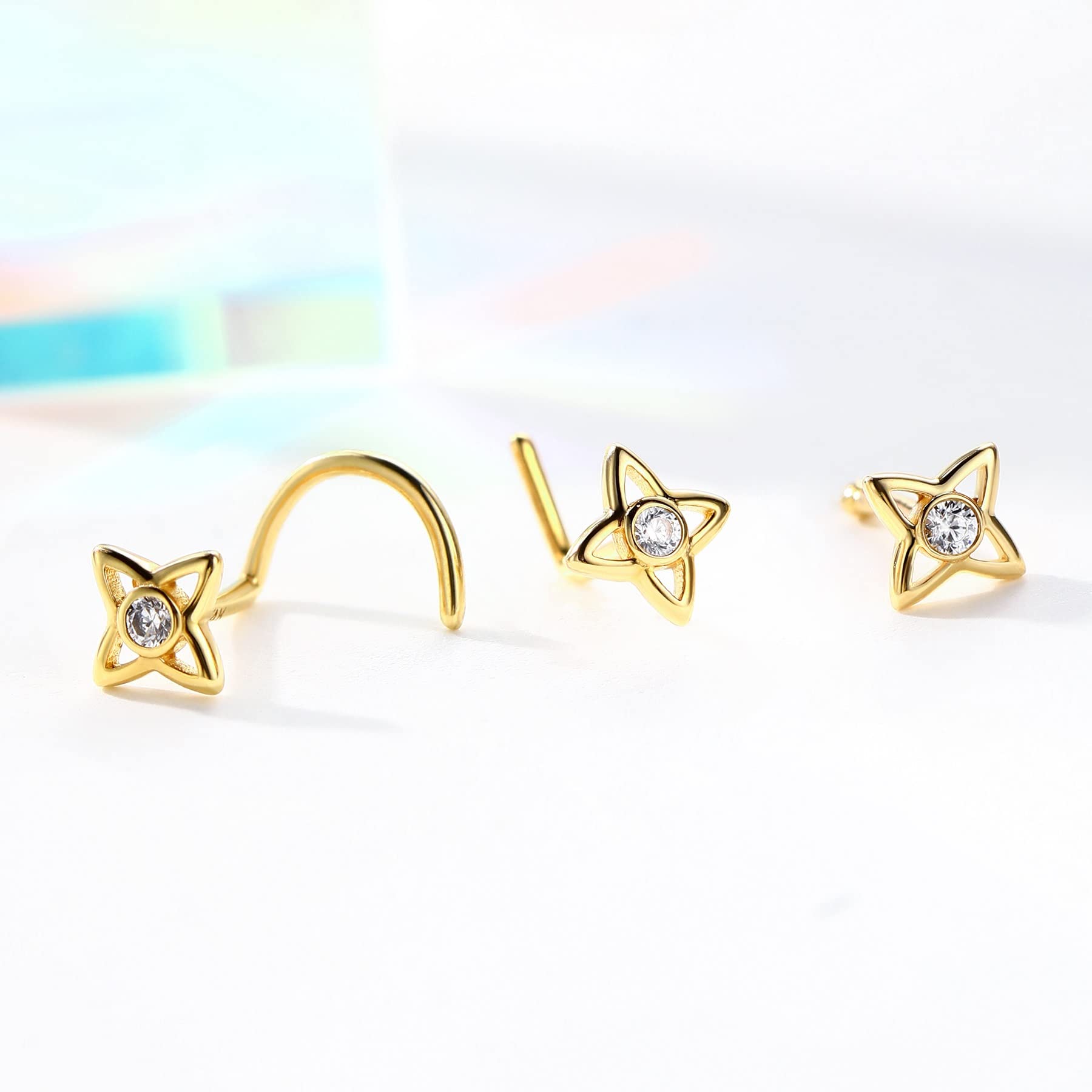 CM Crareesi Mania 14K Gold Nose Ring 20Gauge Nose Rings Nose Piercing Jewelry L Shaped Nose Rings Solid Yellow Gold Nose Studs Real Gold Nose Ring Stud