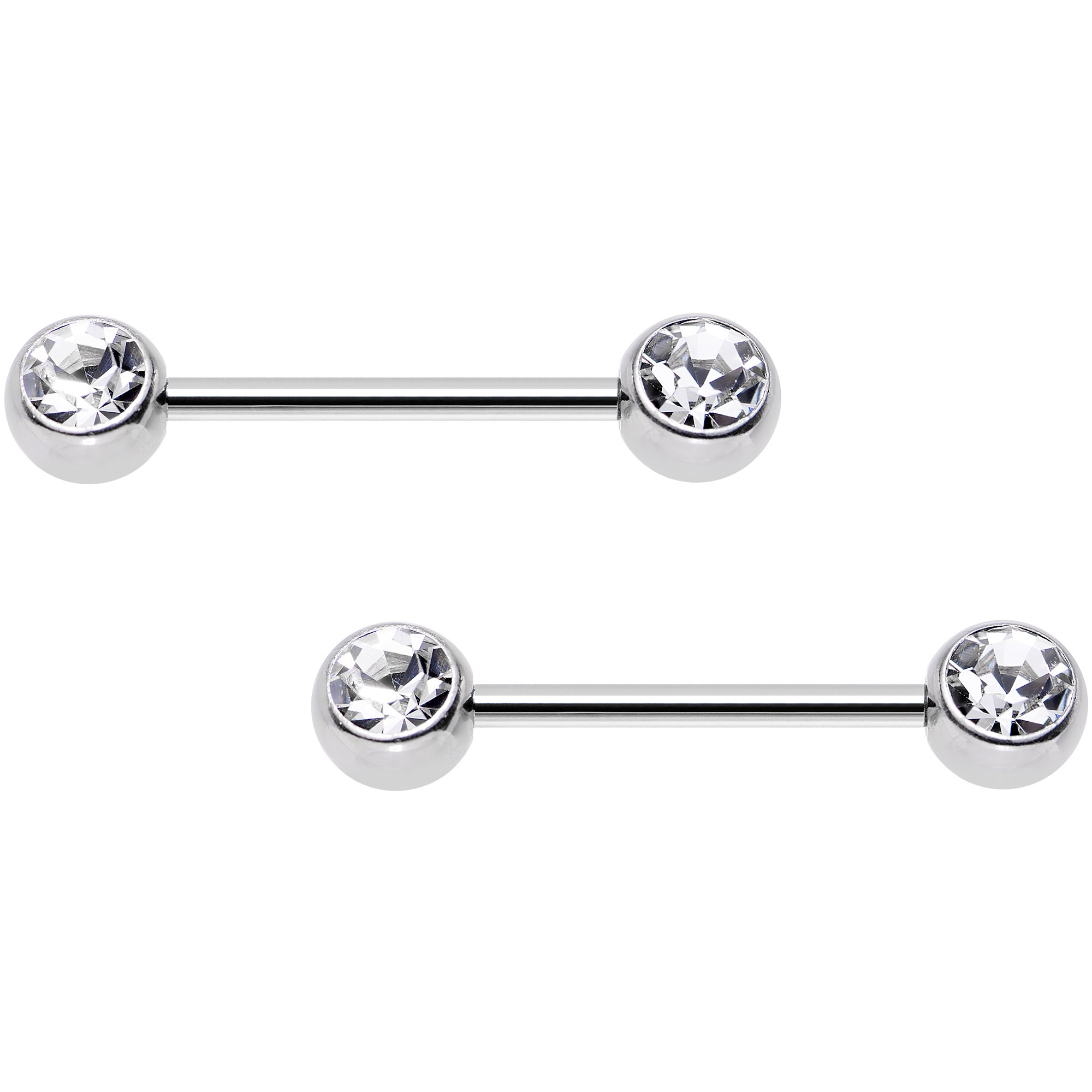 Body Candy Steel Clear Accent Double Front Ball Barbell Nipple Ring Set of 2 14 Gauge 5/8"