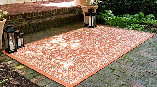 Unique Loom Outdoor Botanical Collection Area Rug - Allover (7' 1" x 10' Rectangle, Terracotta/ Beige)