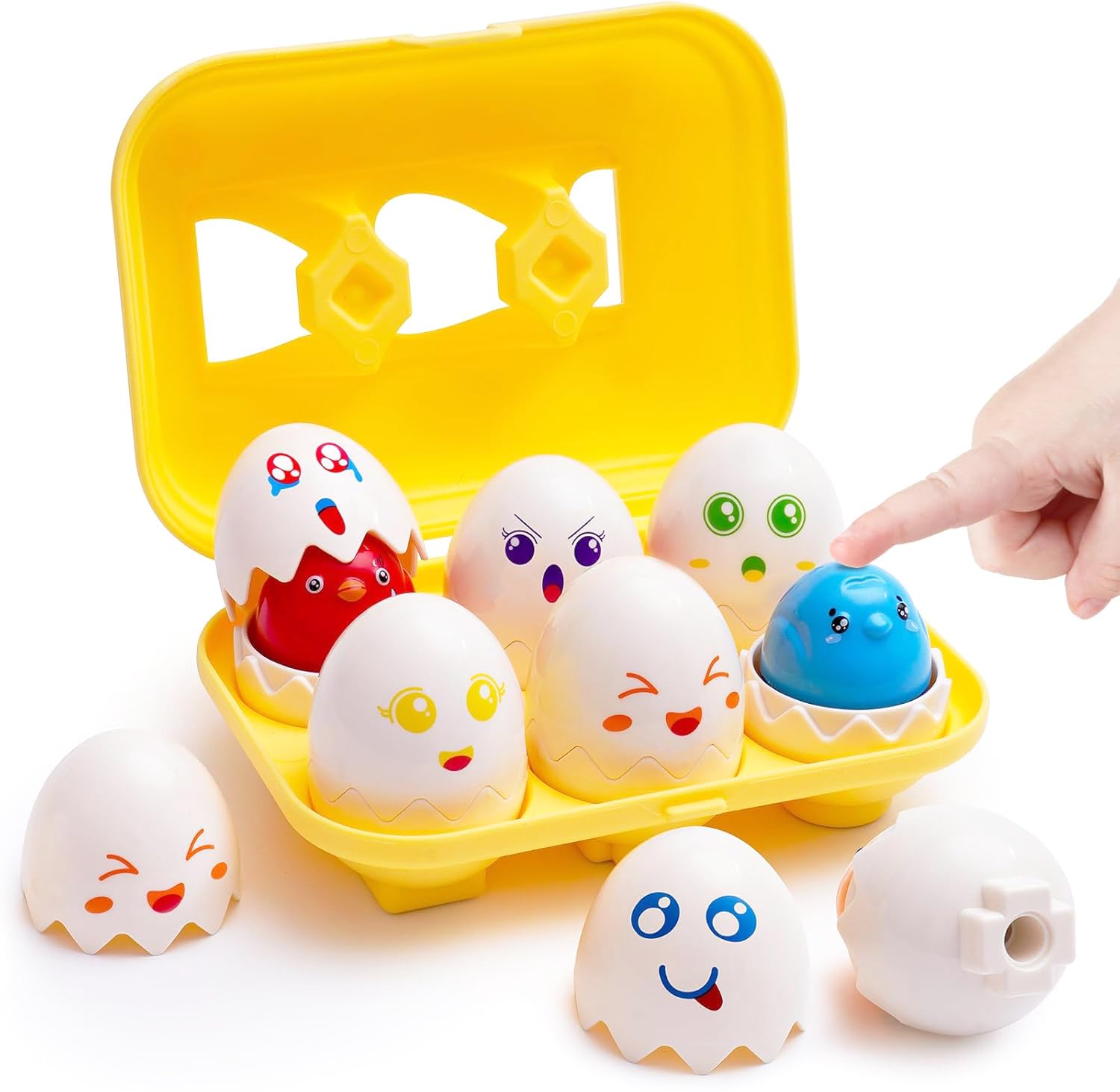 Matching Eggs - Toddler Toys - Color Shapes Matching Egg Set - Educational Color, Shapes and Sorting Recognition Skills - Sorting Puzzle for Kid Baby Toddler Boy Girl, Easter Basket Gift (6 Eggs)