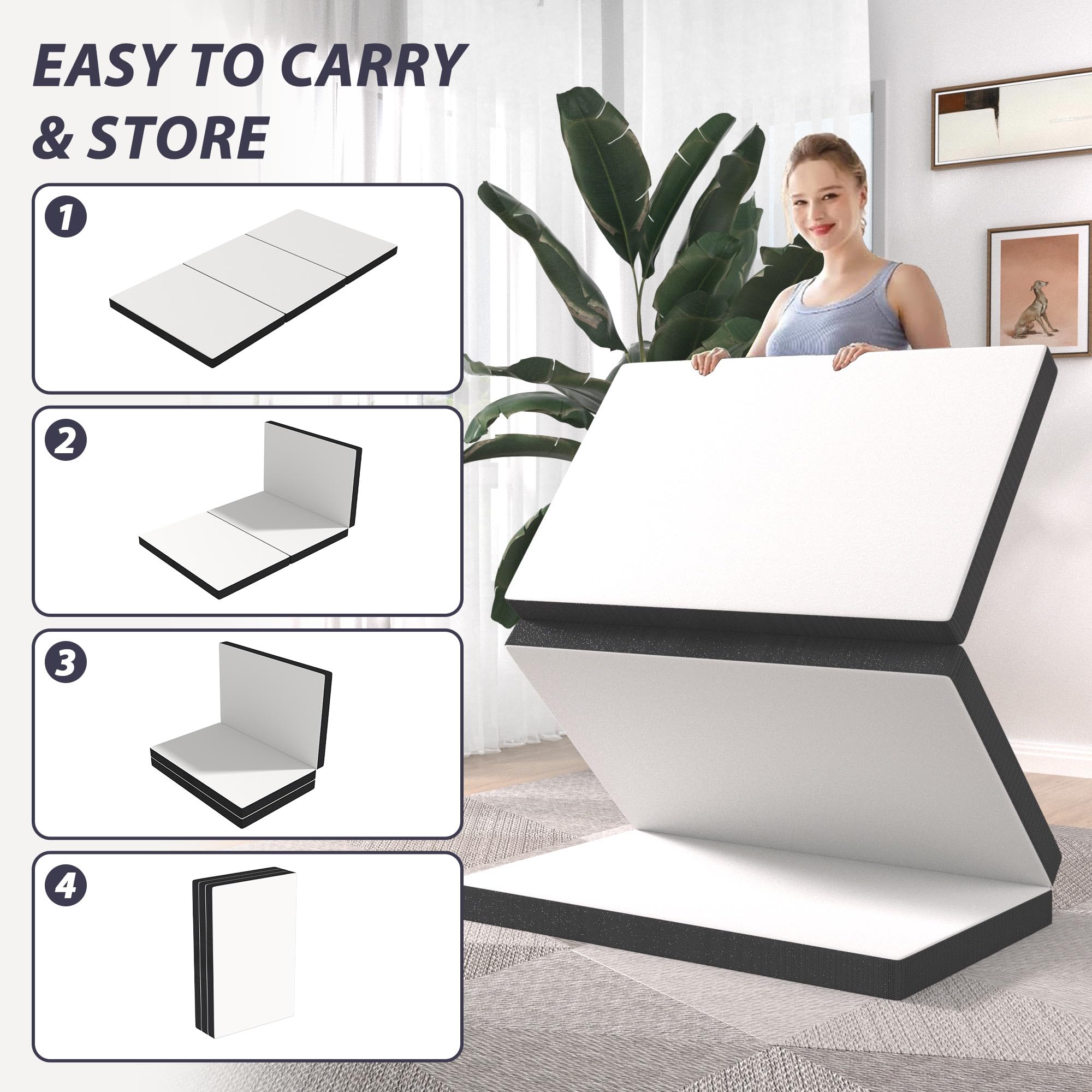 Folding Mattress, Tri-Fold Gel Memory Foam Mattress Portable Foldable Mattress with Washable Cover & Non-slip Bottom & Breathable Mesh Sides, Certipur-Us Certified, Fiberglass Free, (3 Inch, Twin)