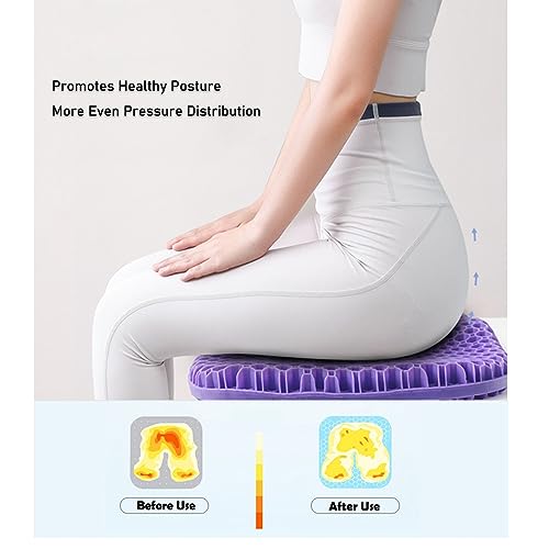 Found Notice 3D Gel Seat Cushion,Cooling & Soft & Breathable,for Office Chairs, Car Seat Cushion for Long Sitting, Wheelchair Pads for Tailbone Pressure Relief Butt & Back Pain, Purple/Black