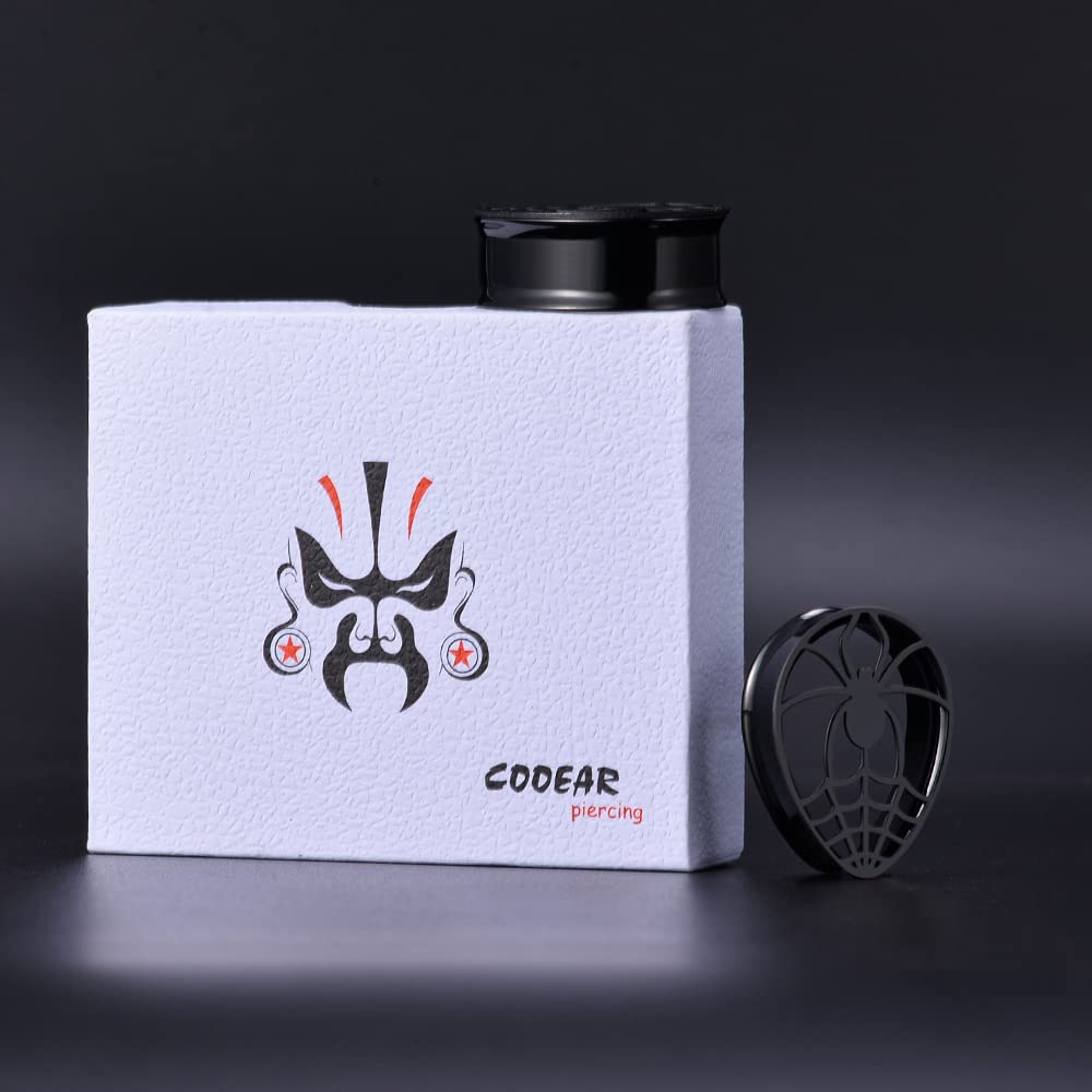 COOEAR Black Ear Gauges Earrings, Tear Drop Ear Tunnels, Spider Logo Ear Plugs, Stainless Steel Expander Stretchers.