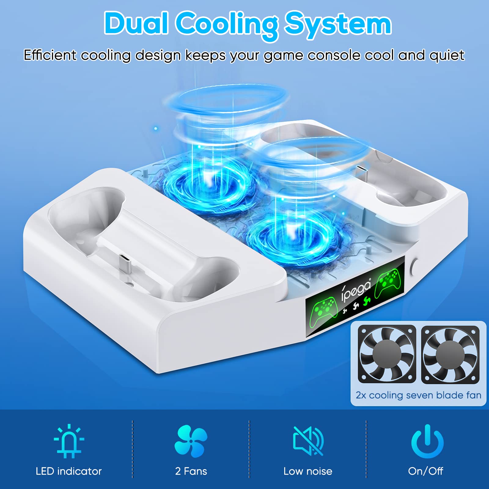 Cooling Stand with Controller Charger for Xbox Series S, Dual Fan Cooling System with Adjustable 3 Speeds, Two Charging Dock with LED Indicator, Headset Holder, 2 USB port for XBS Accessories Device