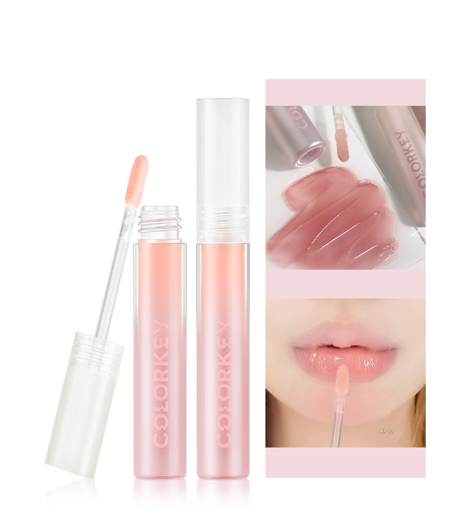 COLORKEY Crystalline Aqua Lip Oil (P02 Mildly Moisturizing) | Lip Care, Clear Gloss, Sheer Glossy Tint Moisturizing, Revitalizing, and Tinting for Dry Lips with Multiple Plant Extracts