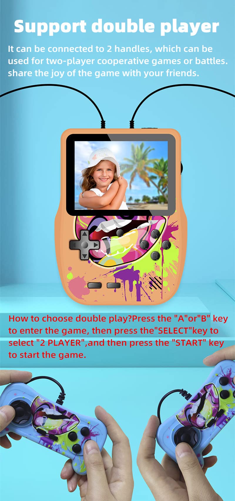 CZT 3.8-inch Desktop Retro Game Console Dual-Gamepad Handheld Built-in 520 Games can be Connected to TV Video Game Console Electronic Game System Children's Portable Game Console (Orange)
