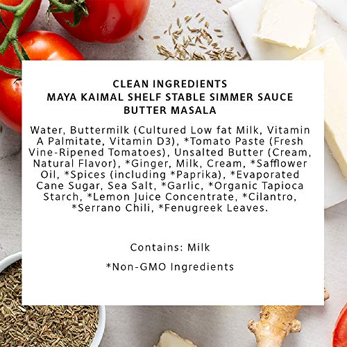 Maya Kaimal Butter Masala Sauce, 12.5 oz, Mild Indian Simmer Sauce with Creamy Tomato and Ginger. Vegetarian, Gluten Free