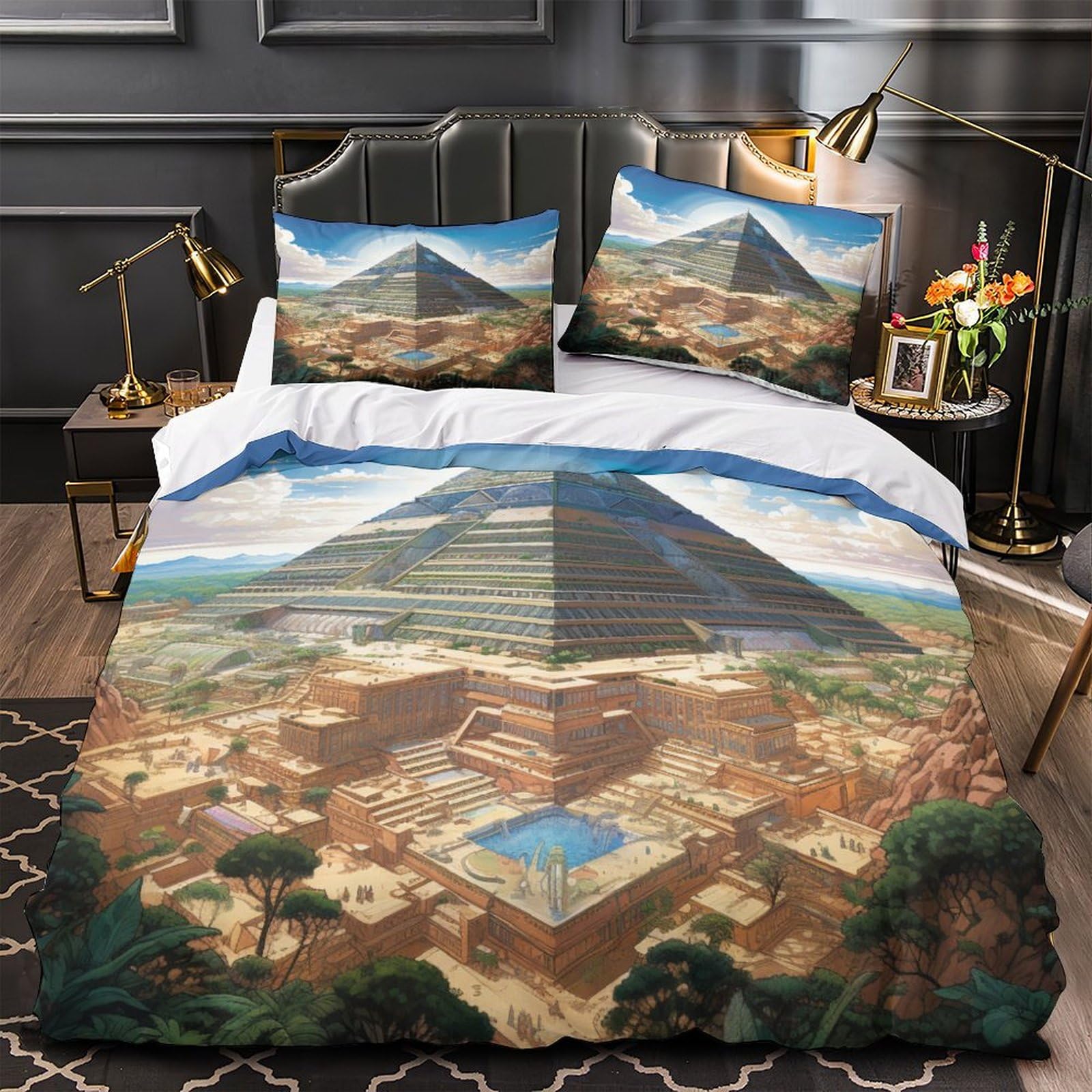EVMILA Pyramid for Teens and Adults Quilt Cover 3D Print Egypt Duvet Cover Comforter Covers with Pillow Cases Soft Microfiber with Zipper Closure Bedding Set 3 Pieces Queen(228x228cm), Style-7