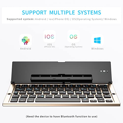 Geyes Foldable Bluetooth Keyboard, Folding Wireless Keyboard with Portable Pocket Size, Aluminum Alloy Housing, Carrying Pouch, for iPad, iPhone, and More Tablets, Laptops and Smartphones(Gold)
