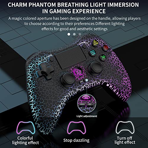 RALAN Wireless Controller with 8 Color Adjustable LED Lighting Compatible with PS4 Pro/PS4 Slim/PS3/PC/IOS/Nintendo Switch/PS4 Controller Dualshock 4, with Headphone Jack for FPS Game (Black)
