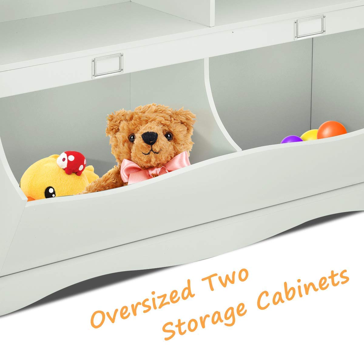 HOMGX Toy Storage Organizer, Open Kids Storage Cubby with 2 Shelves & 4 Bins, Multifunctional Toy Storage Cabinet for Nursery, Playroom(White)