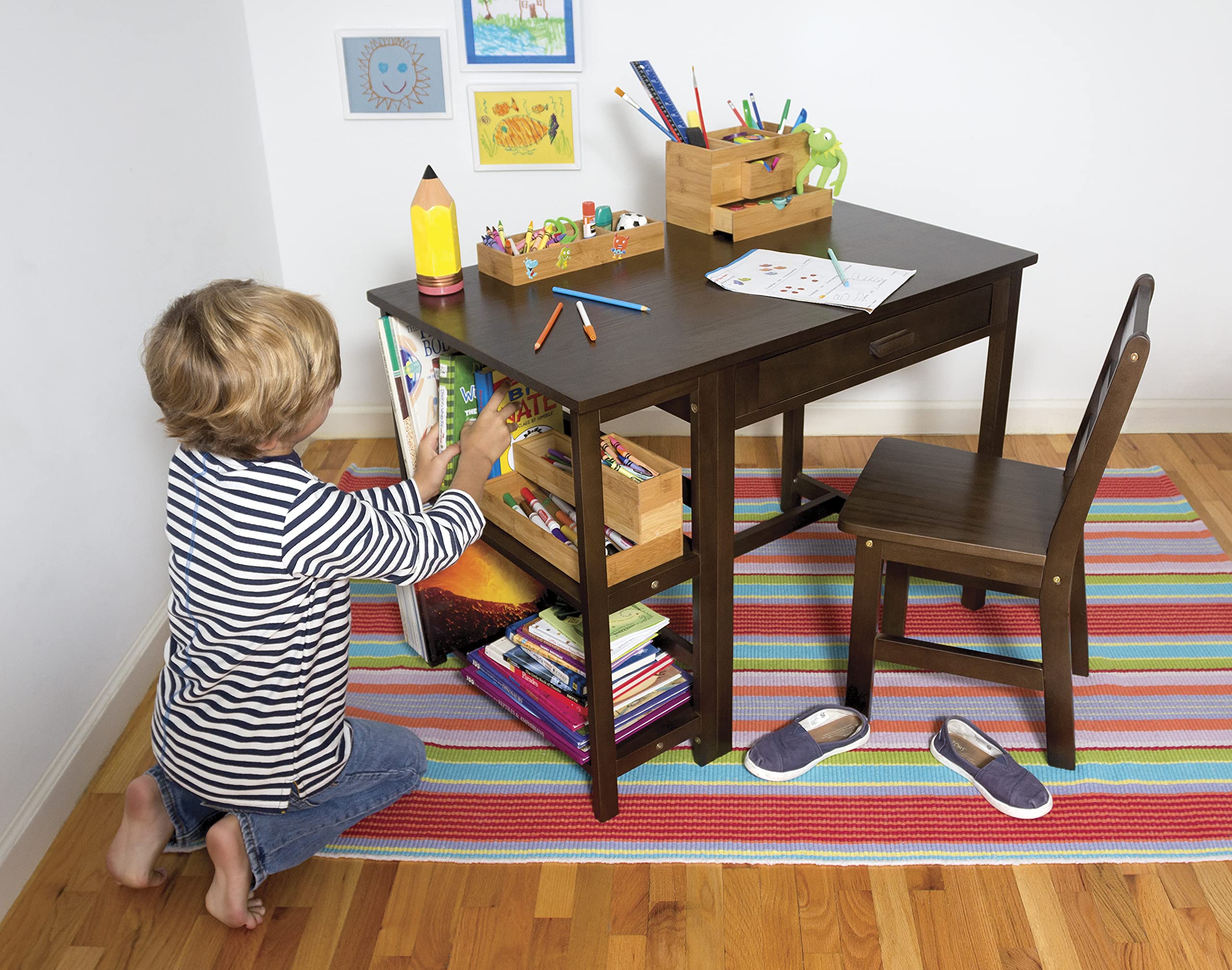 Lipper International 584WN Child's Work Station Desk and Chair, Walnut Finish